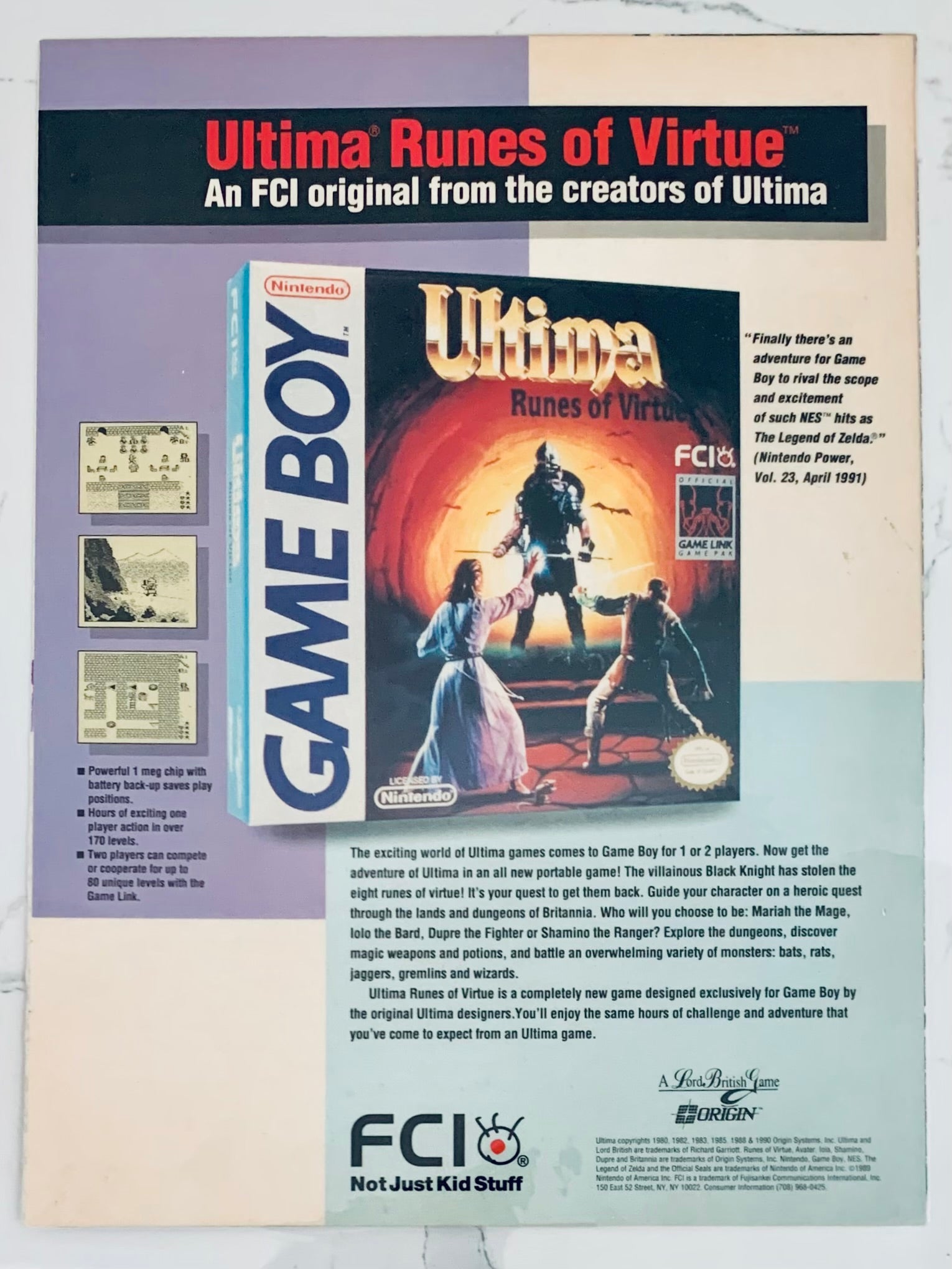 Ultima: Runes of Virtue - GameBoy - Original Vintage Advertisement - P ...