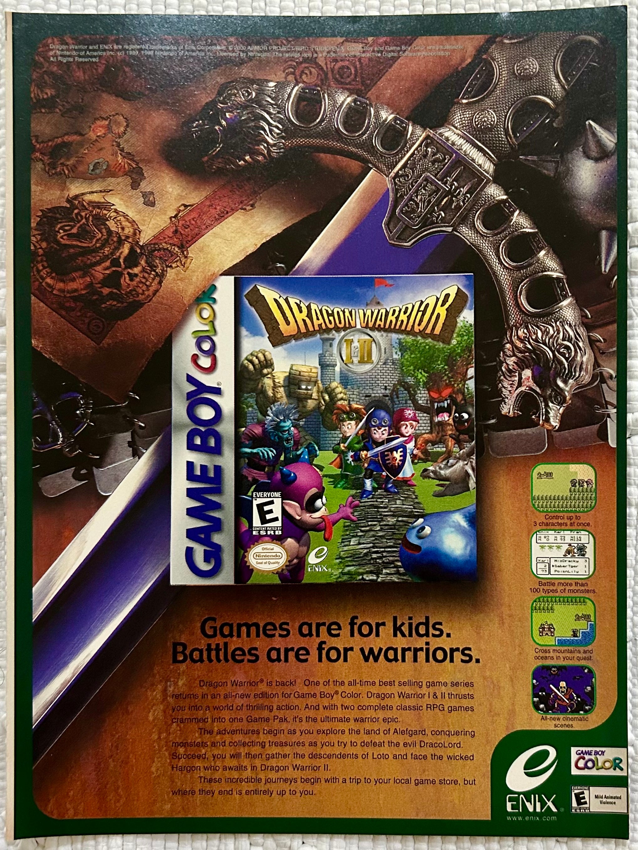 Dragon Warrior I-II - GBC - Original Vintage Advertisement - Print Ads ...
