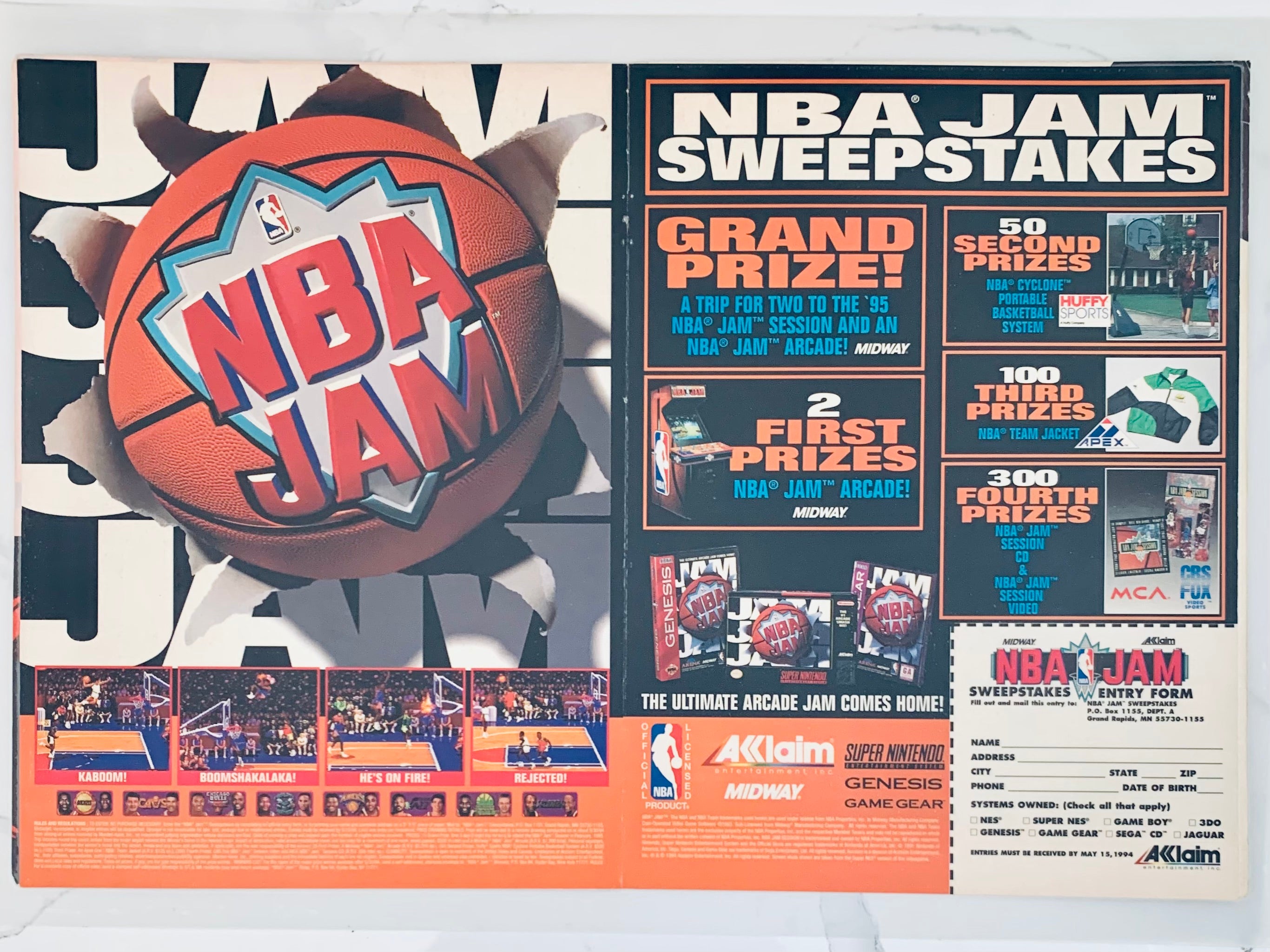 NBA Jam Sweepstakes - SNES Genesis Game Gear - Original Vintage Advert ...