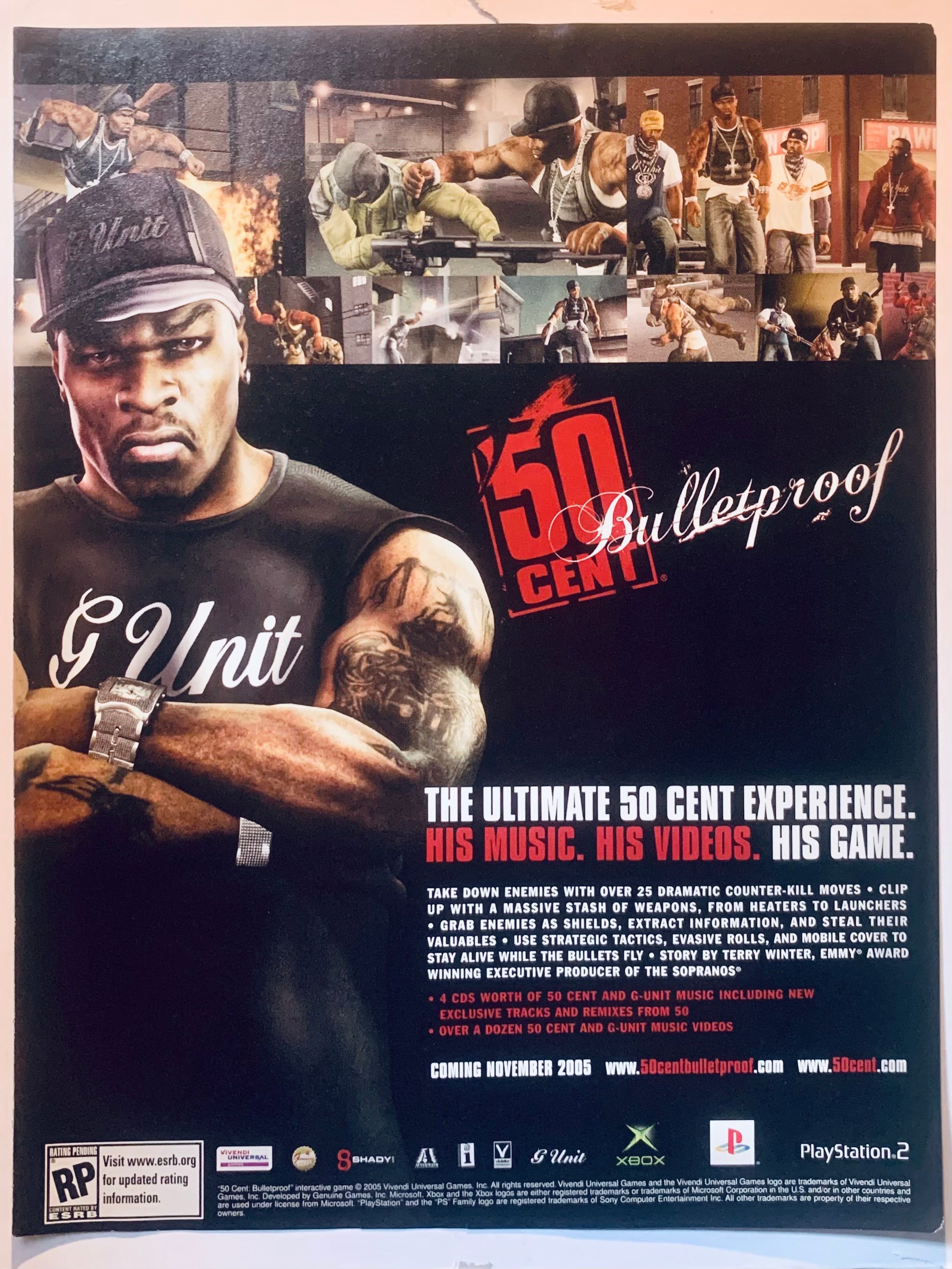50 Cent Bulletproof Ps2 Xbox Original Vintage Advertisement Prin
