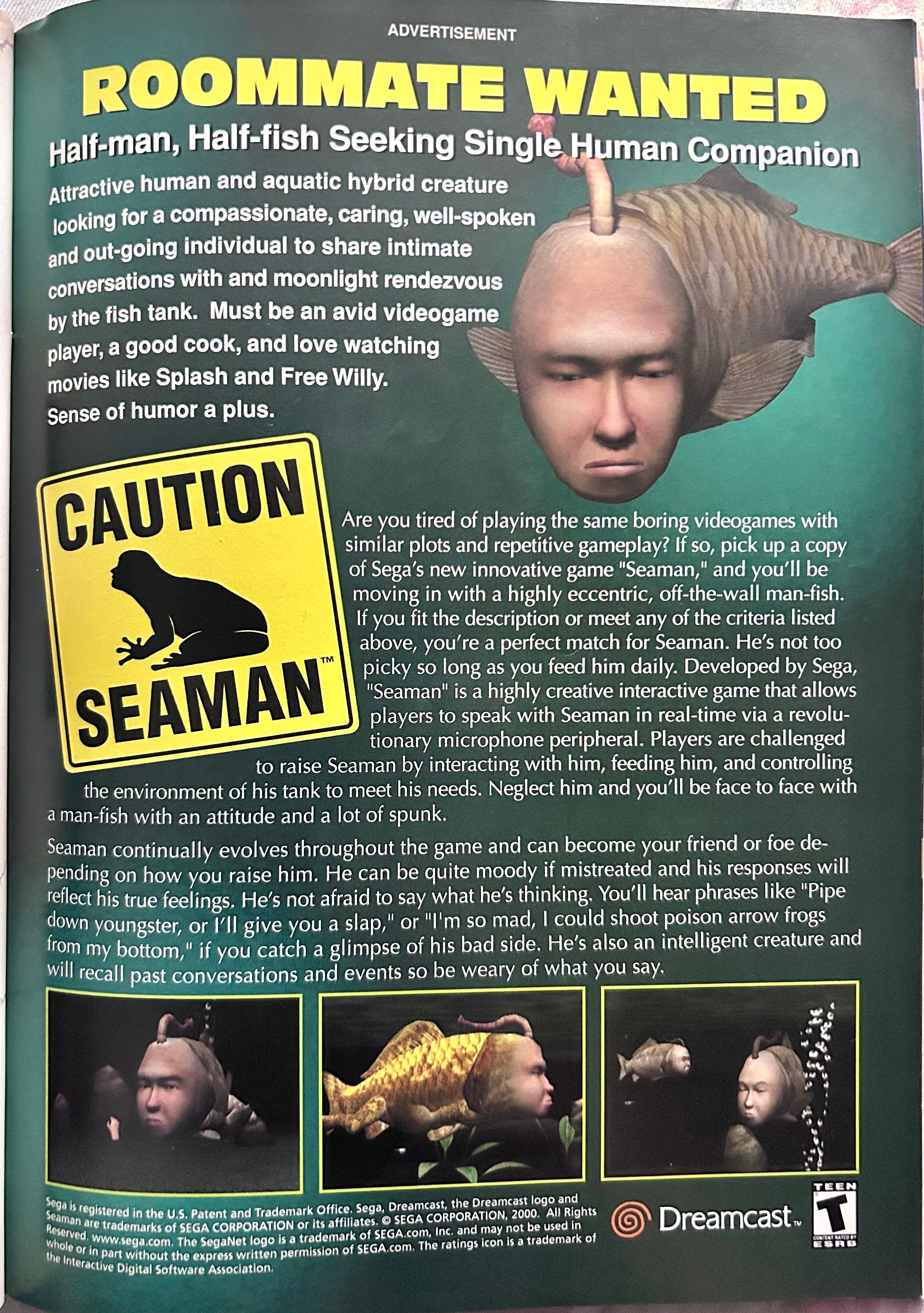 Seaman - Dreamcast - Original Vintage Advertisement - Print Ads - Lami ...
