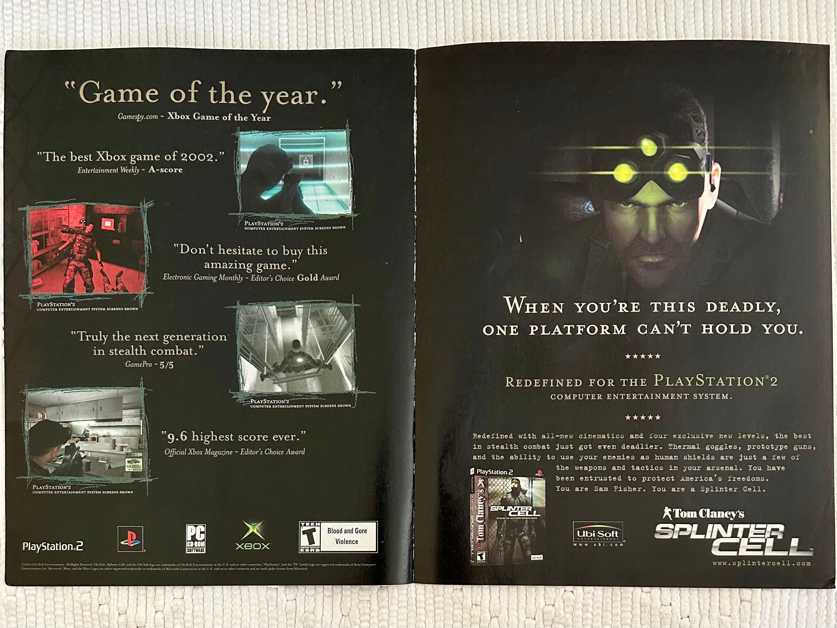 Tom Clancy's Splinter Cell - PS2 Xbox PC - Original Vintage Advertisem ...