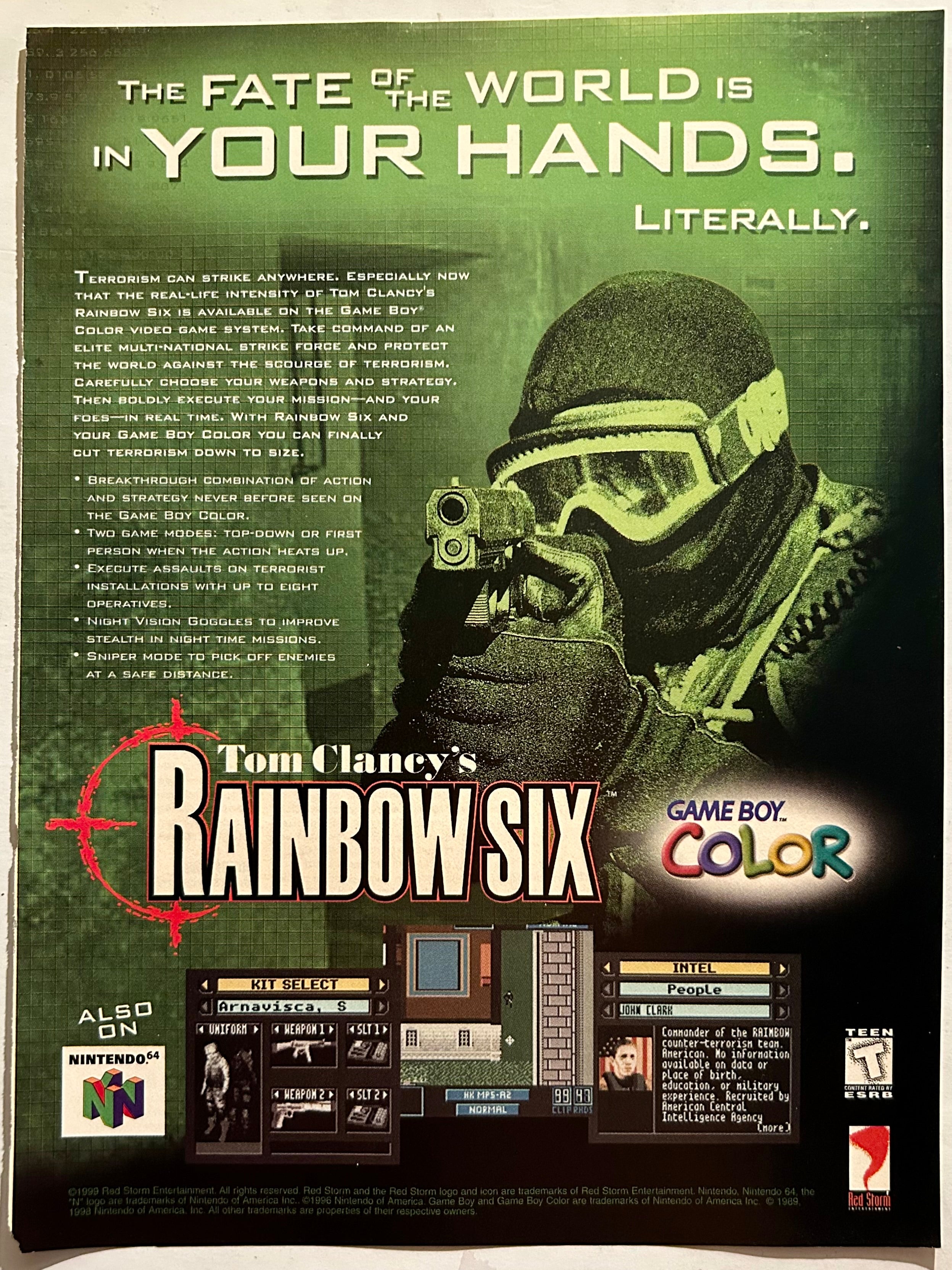 Tom Clancy’s Rainbow Six - GBC - Original Vintage Advertisement - Prin ...