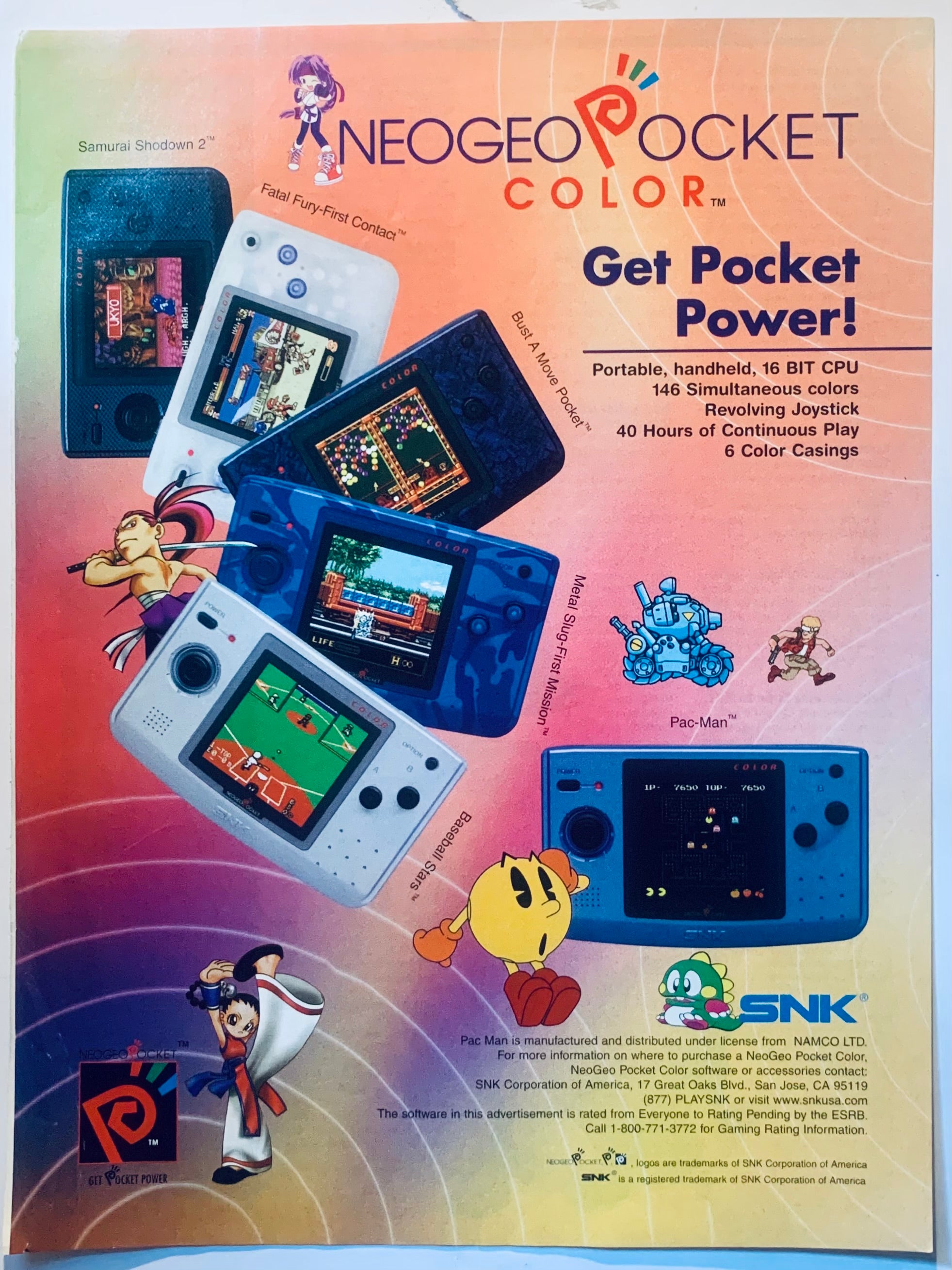 Neo Geo Pocket Color - Original Vintage Advertisement - Print Ads - La ...